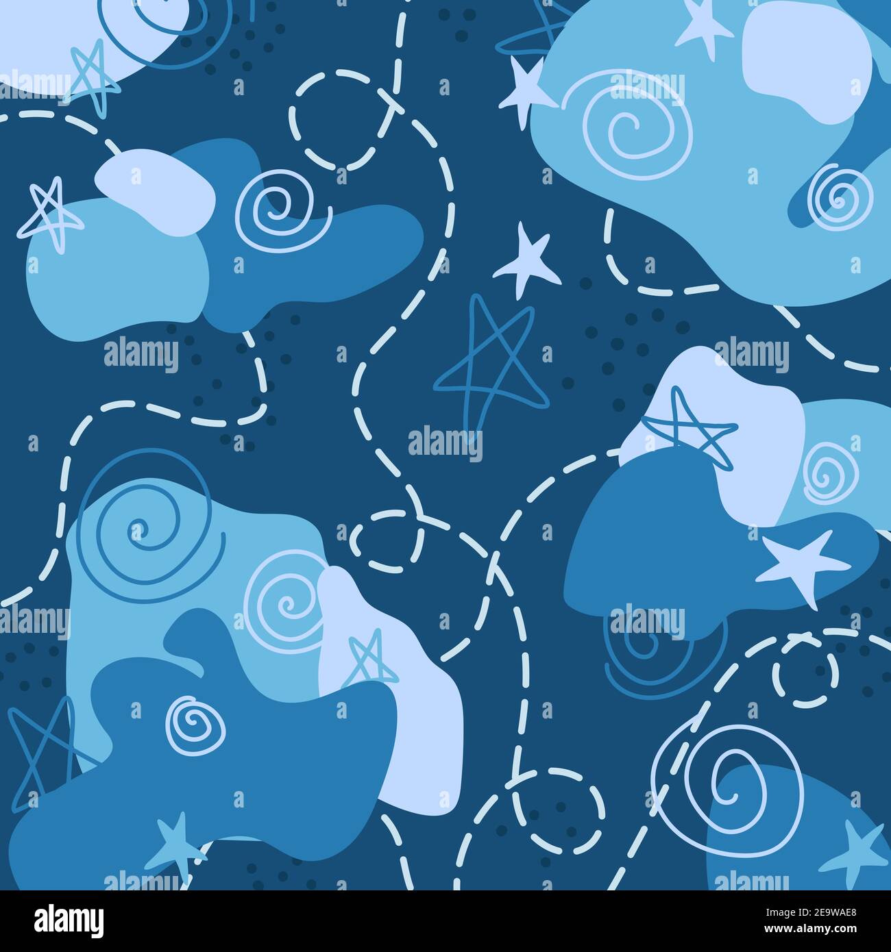 Blue abstract sleepy vector background with stars and clouds. Night ...