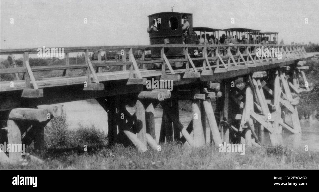 Narrow gauge railway crossing a trestle bridge Stock Photo - Alamy