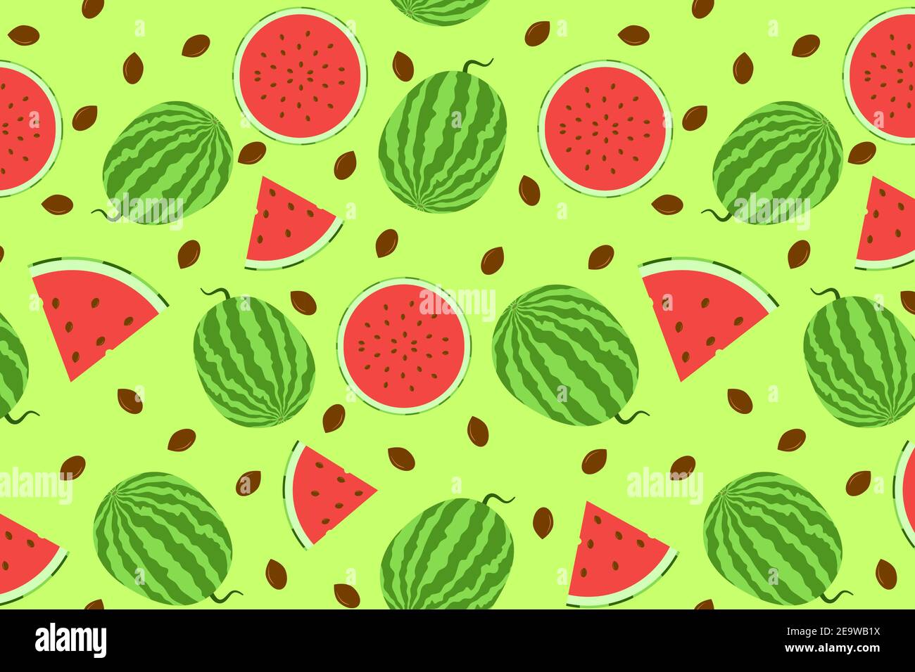 Bright watermelon vector seamless pattern. Fruit summer red and green ...