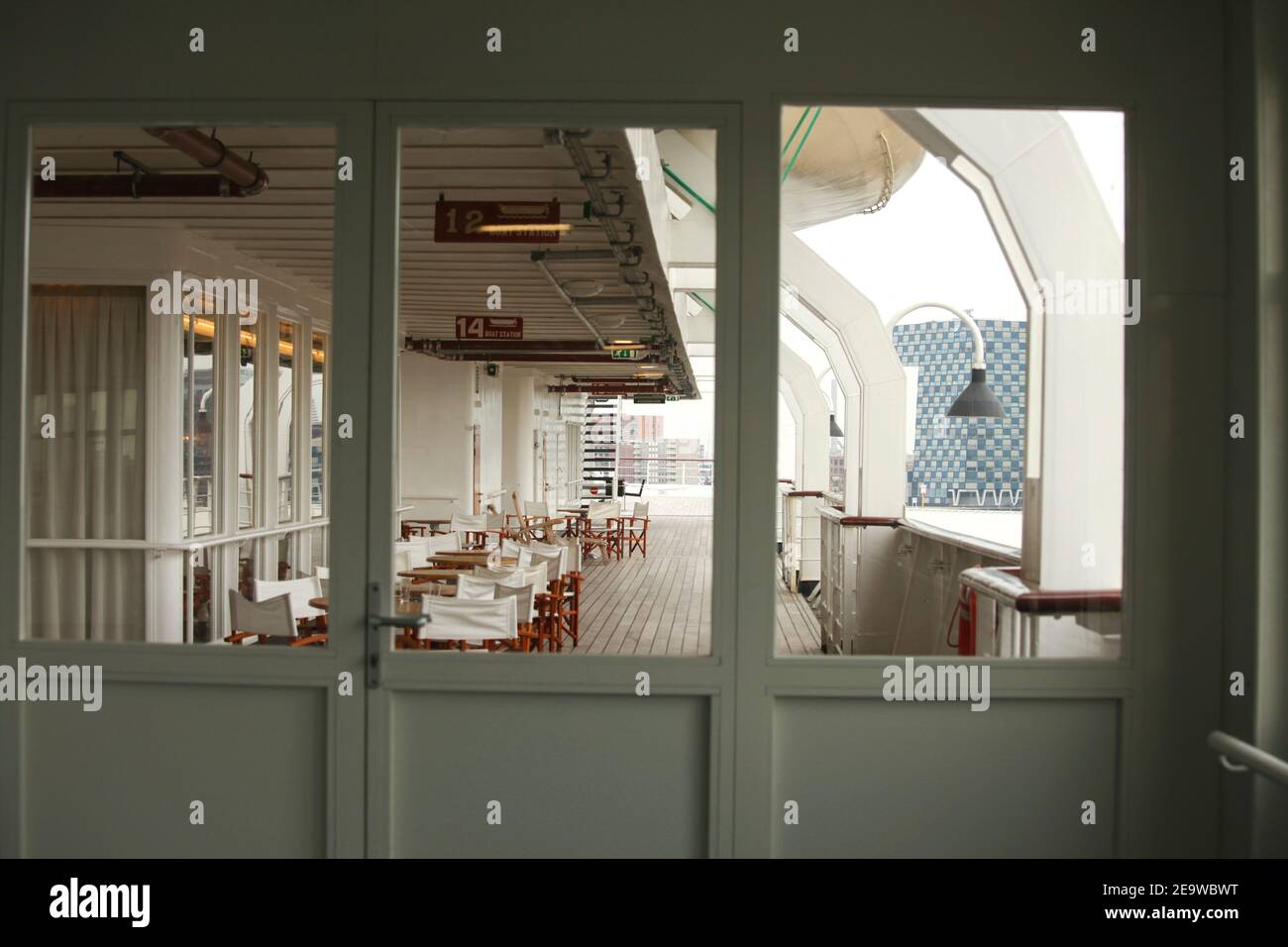 View through doors on a outdoor terrace on a cruise ship Stock Photo ...