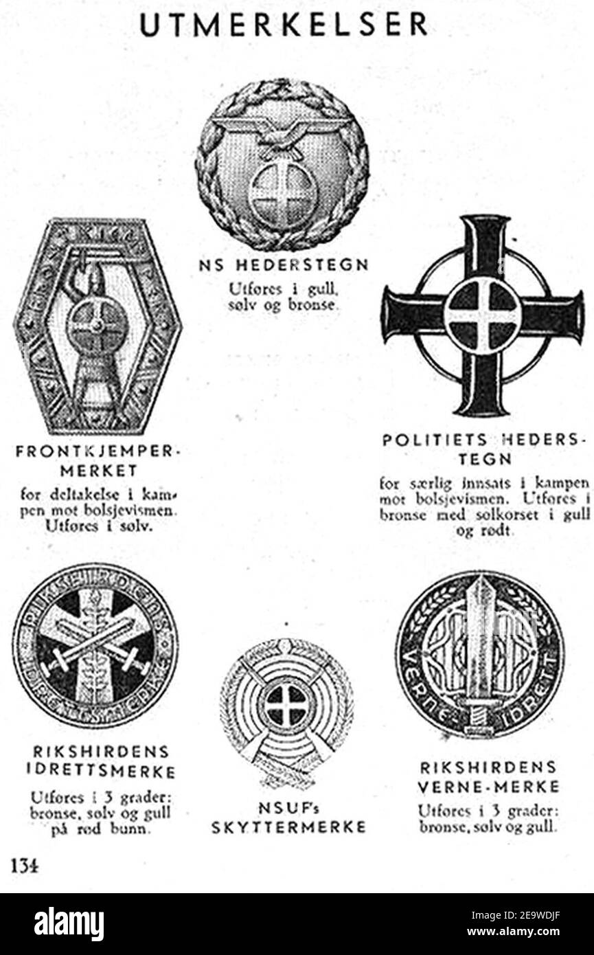 Nasjonal Samling NS Aarbok 1944 s134 uniformer Utmerkelser Stock Photo ...