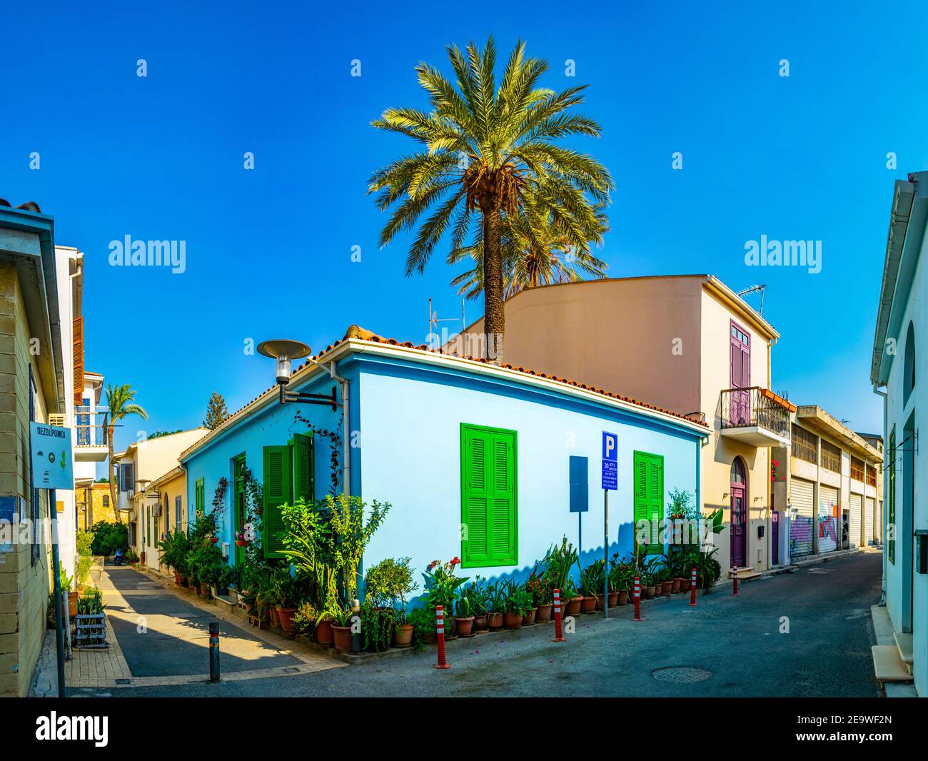 narrow street in the residential area of Nicosia, Cyprus Stock Photo ...