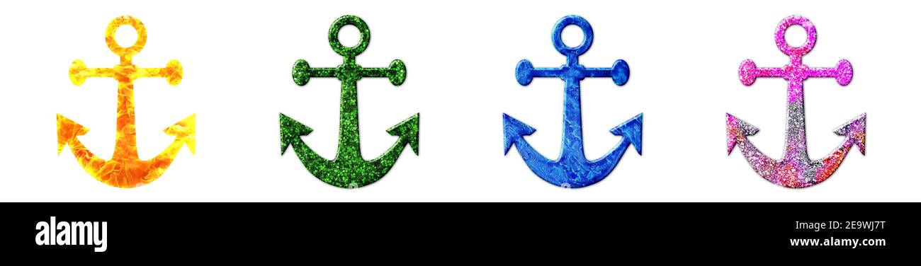 Colorful glitter anchor symbols isolated on white background Stock ...