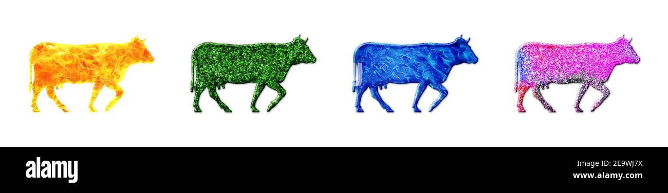 Colorful glitter cows isolated on white background Stock Photo - Alamy