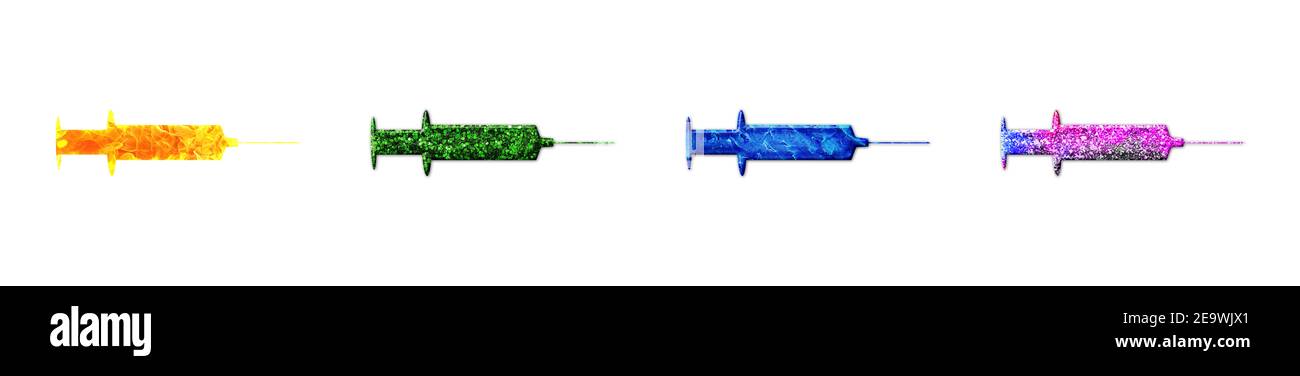Colorful glittered syringe symbols isolated on white background Stock ...