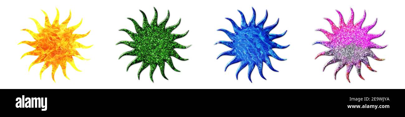 Colorful glitter sun symbols isolated on white background Stock Photo ...