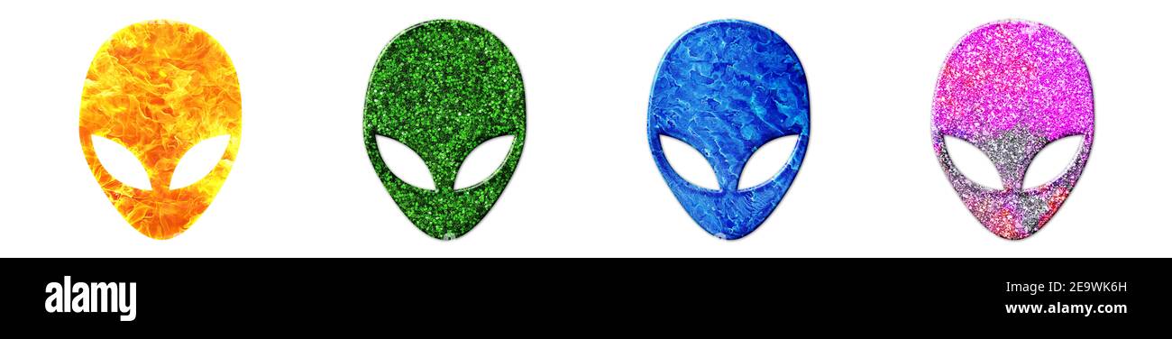 Colorful glittered alien head icons isolated on white background Stock ...