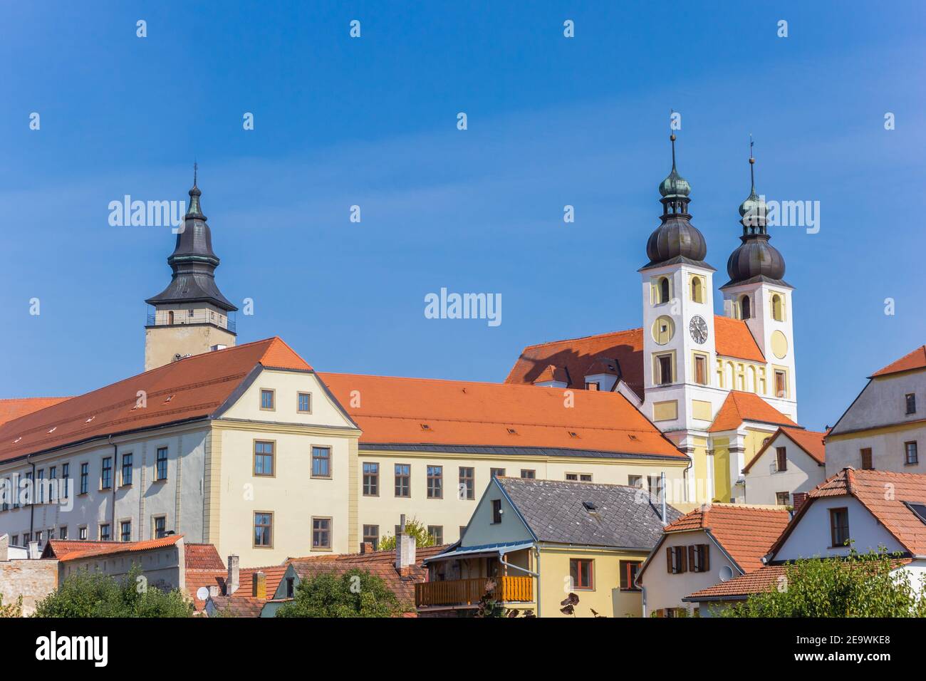 Towers of the historic castle in Telc, Czech Republic Stock Photo - Alamy