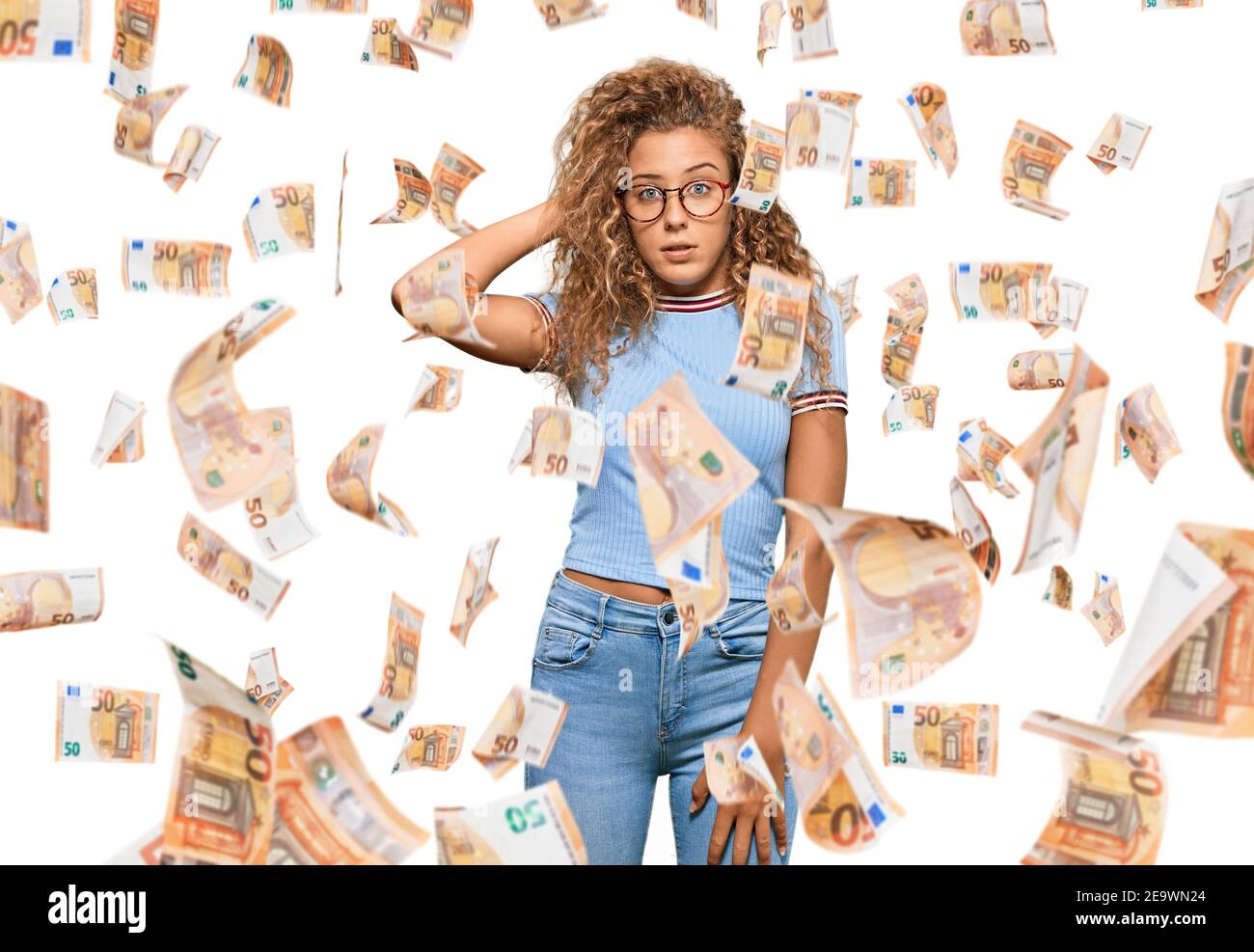 Beautiful Caucasian Teenager Girl Wearing Casual Clothes And Glasses