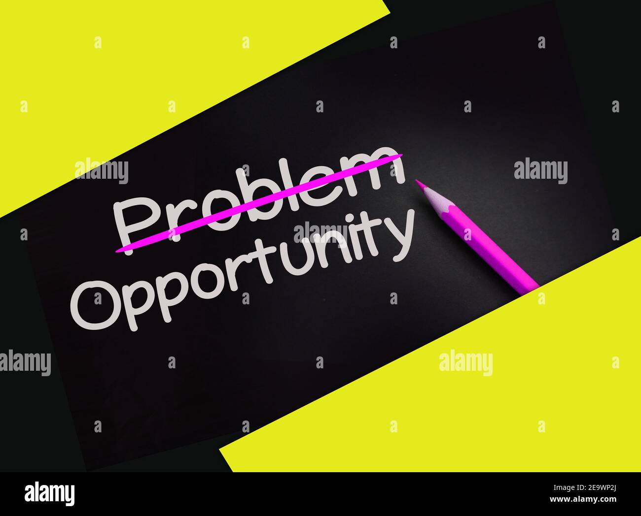 Problems crossed out and opportunity on blackboard. Everything is ...