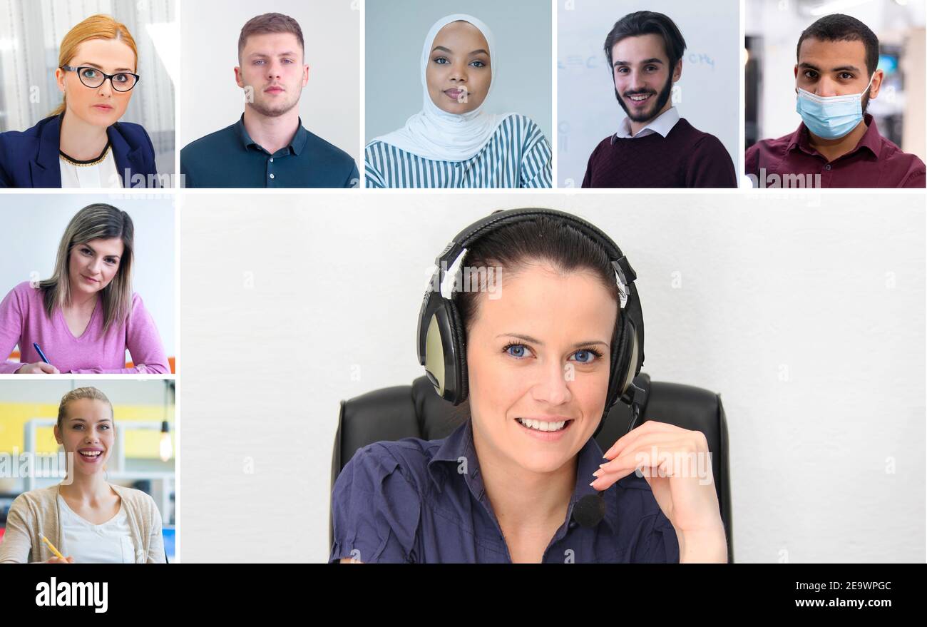 Online remote school class concept. Mixed race college student distance ...