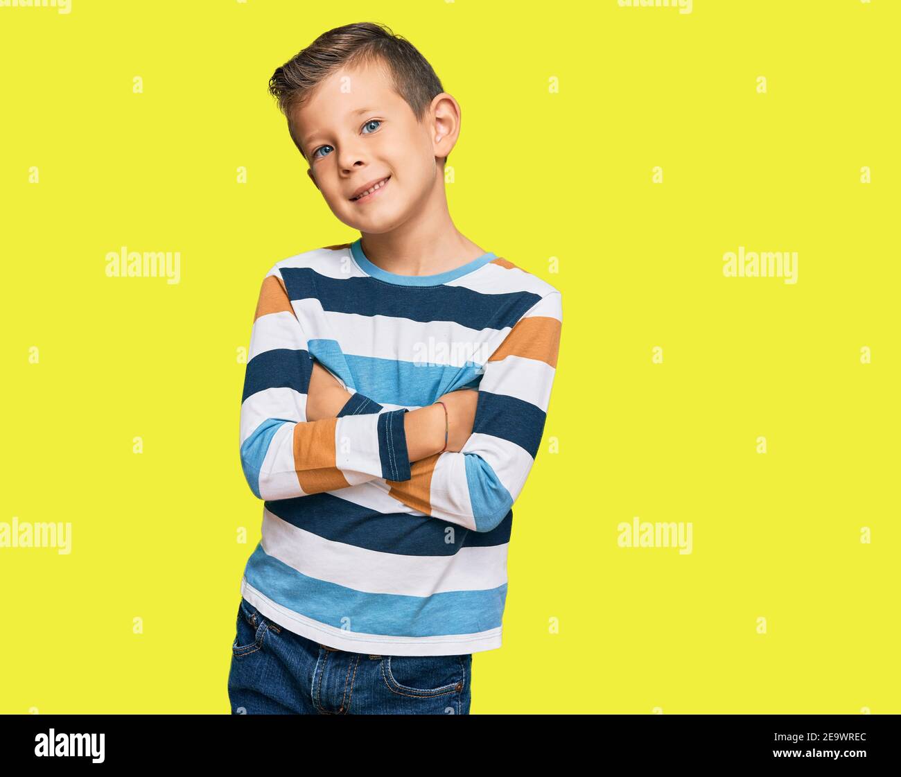 Adorable caucasian kid wearing casual clothes happy face smiling with ...