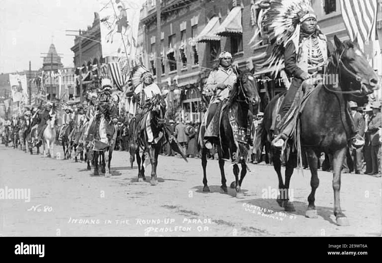 Native Americans in the Round-Up street parade in downtown Pendleton ...