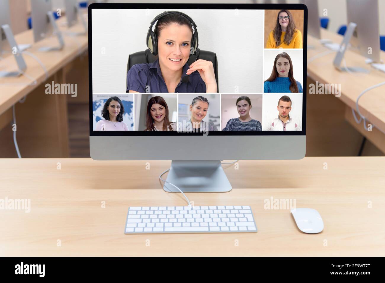Online remote school class concept. Mixed race college student distance ...
