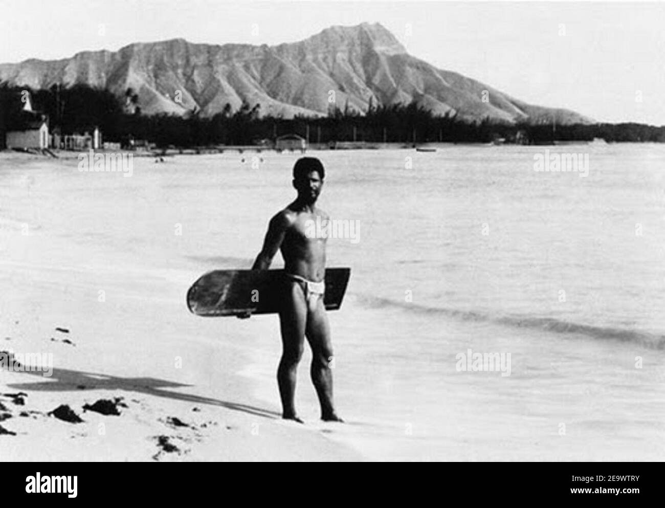Native Hawaiian surfer with alaia board Stock Photo - Alamy