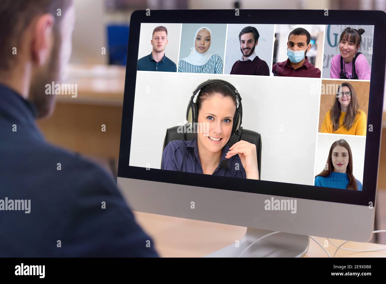 Online remote school class concept. Mixed race college student distance ...