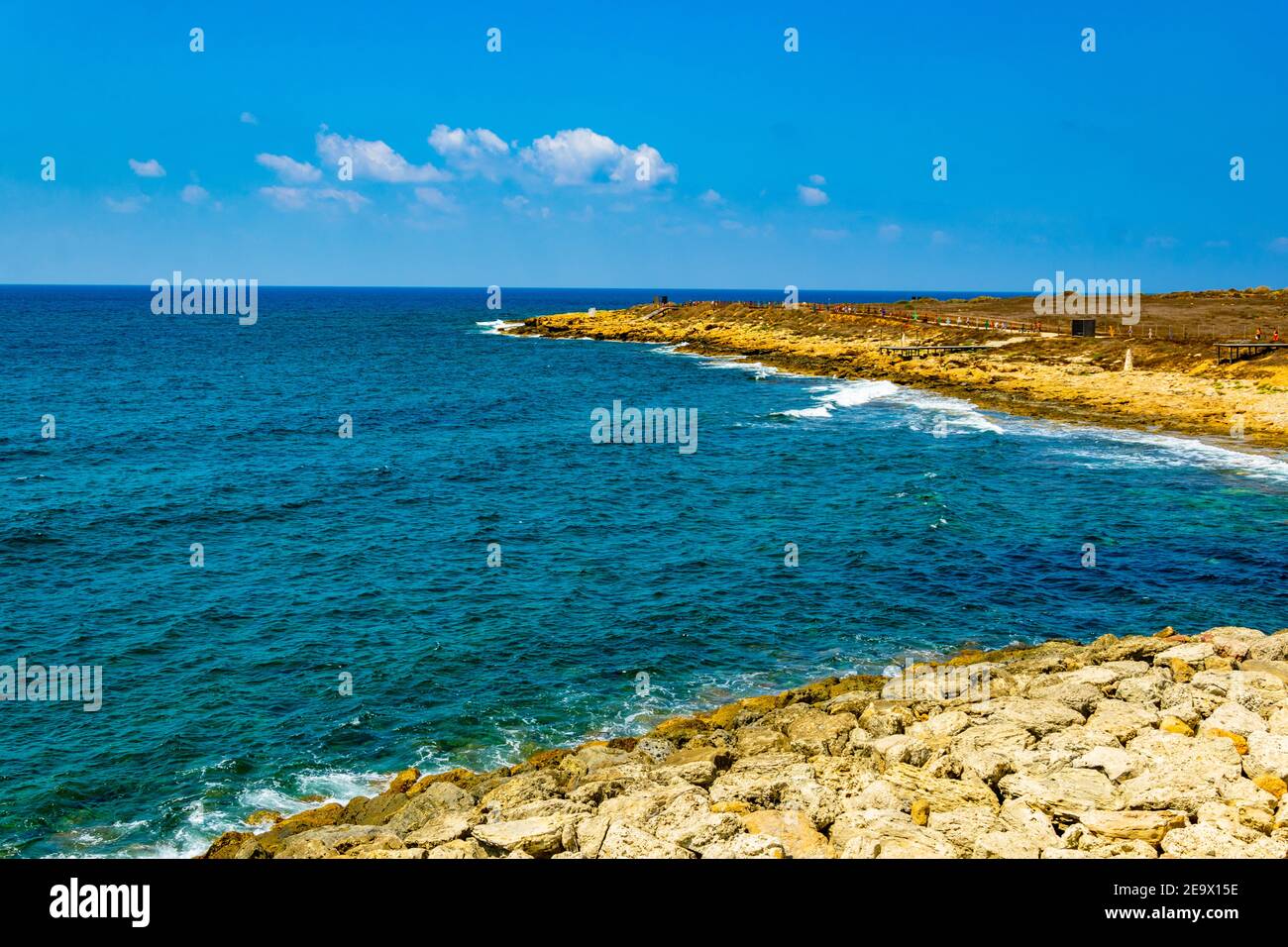 coastal path surrounding the archaeological park in Paphos, Cyprus ...