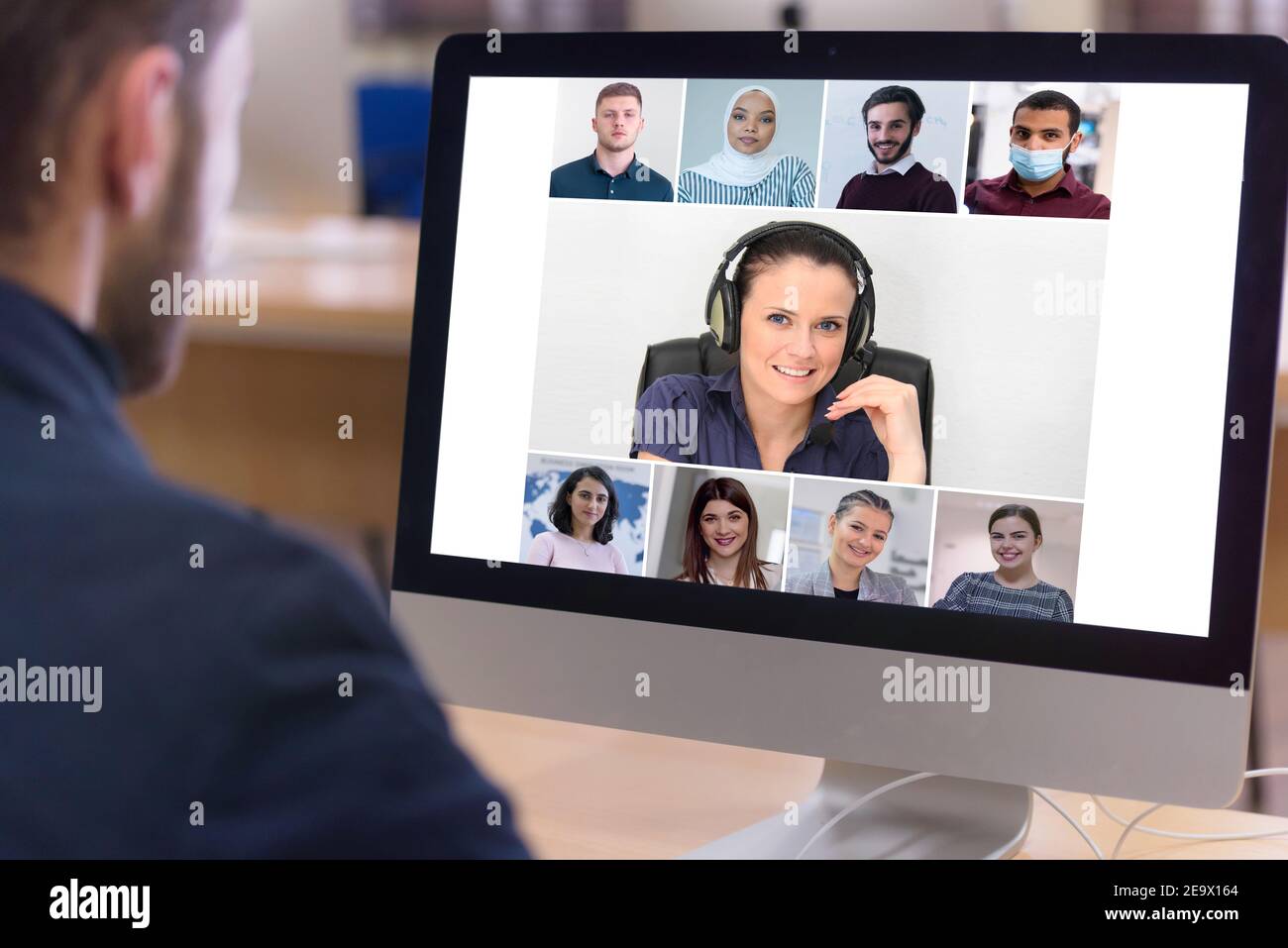 Online remote school class concept. Mixed race college student distance ...