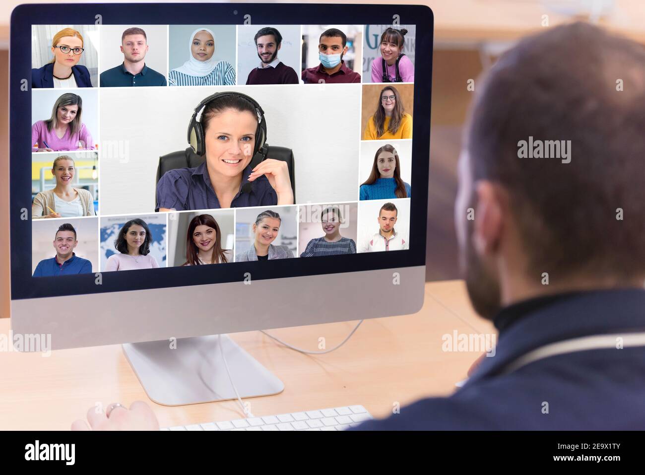 Online remote school class concept. Mixed race college student distance ...