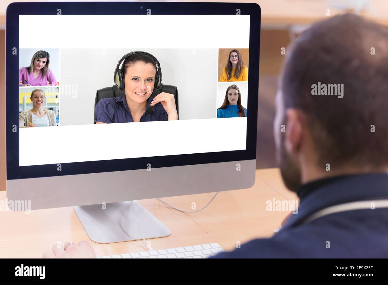 Online remote school class concept. Mixed race college student distance ...