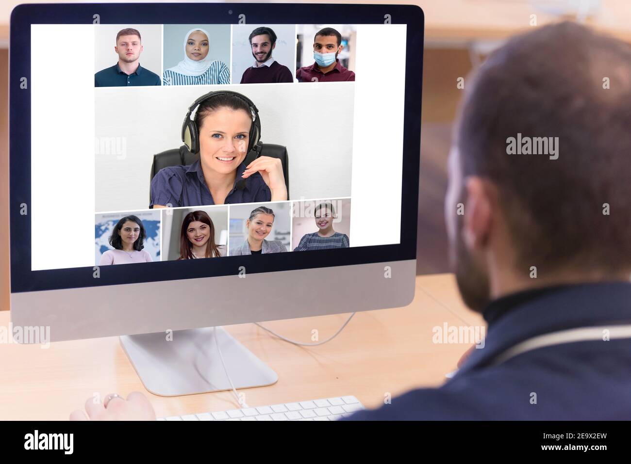 Online remote school class concept. Mixed race college student distance ...