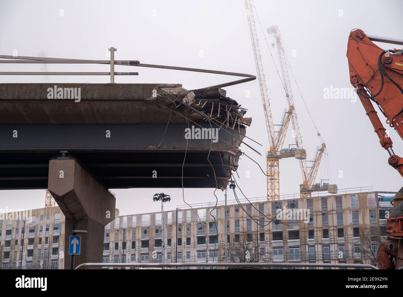 Birmingham, UK. 6th February 2021: Perry Barr Flyover passing by one of ...