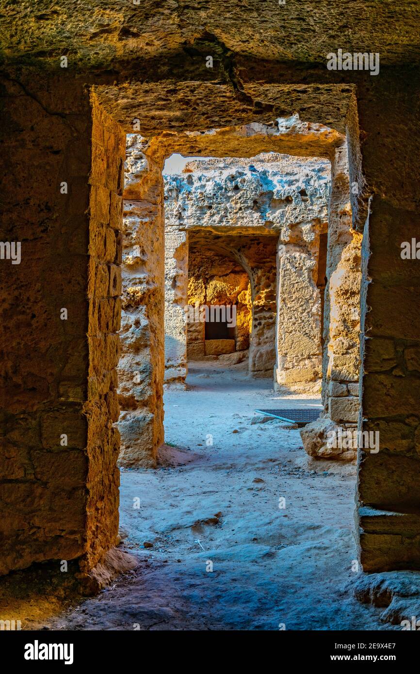 Interior of tombs of the kings necropolis on Paphos, Cyprus Stock Photo ...