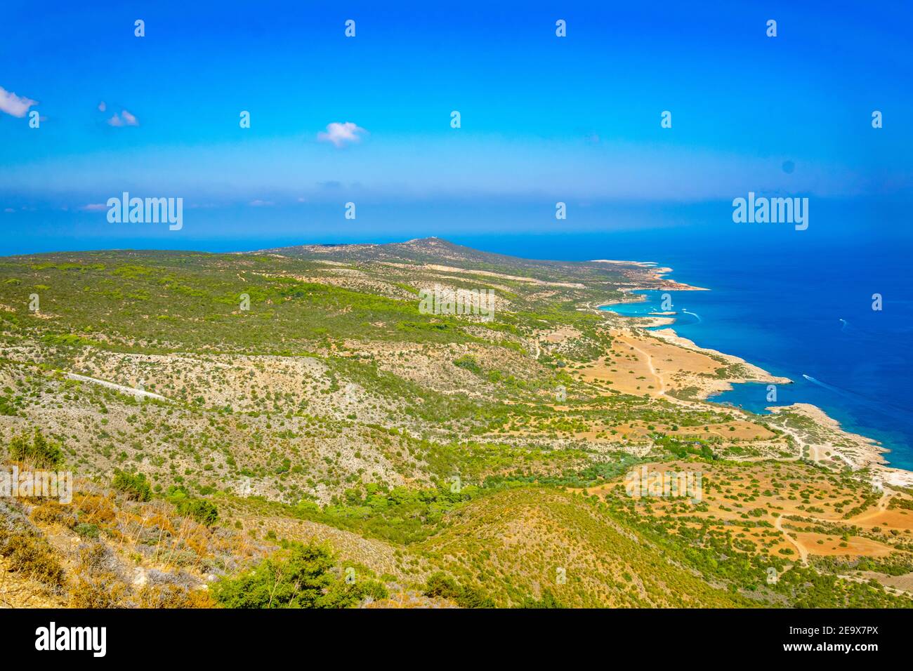 Aerial view of Blue lagoon and other bays at Akamas peninsula on Cyprus ...