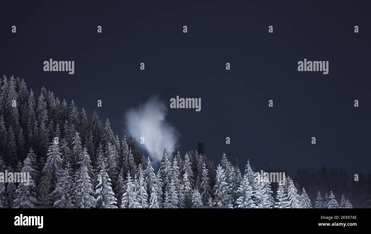 Snowy Mountain Landscape With Bright Full Moon On A Winter Night Stock ...