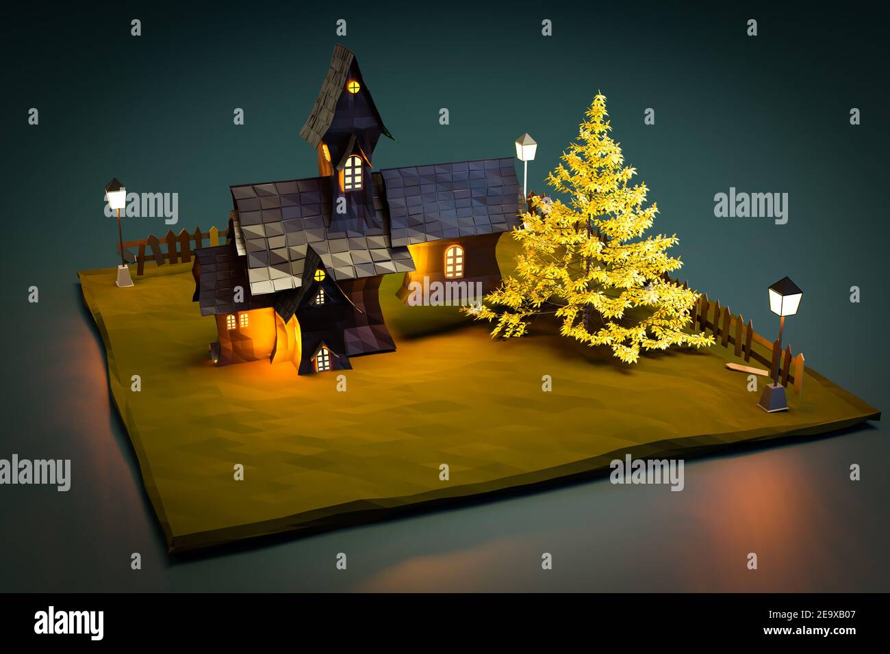 black castle in night scene, 3d illustration rendering Stock Photo - Alamy