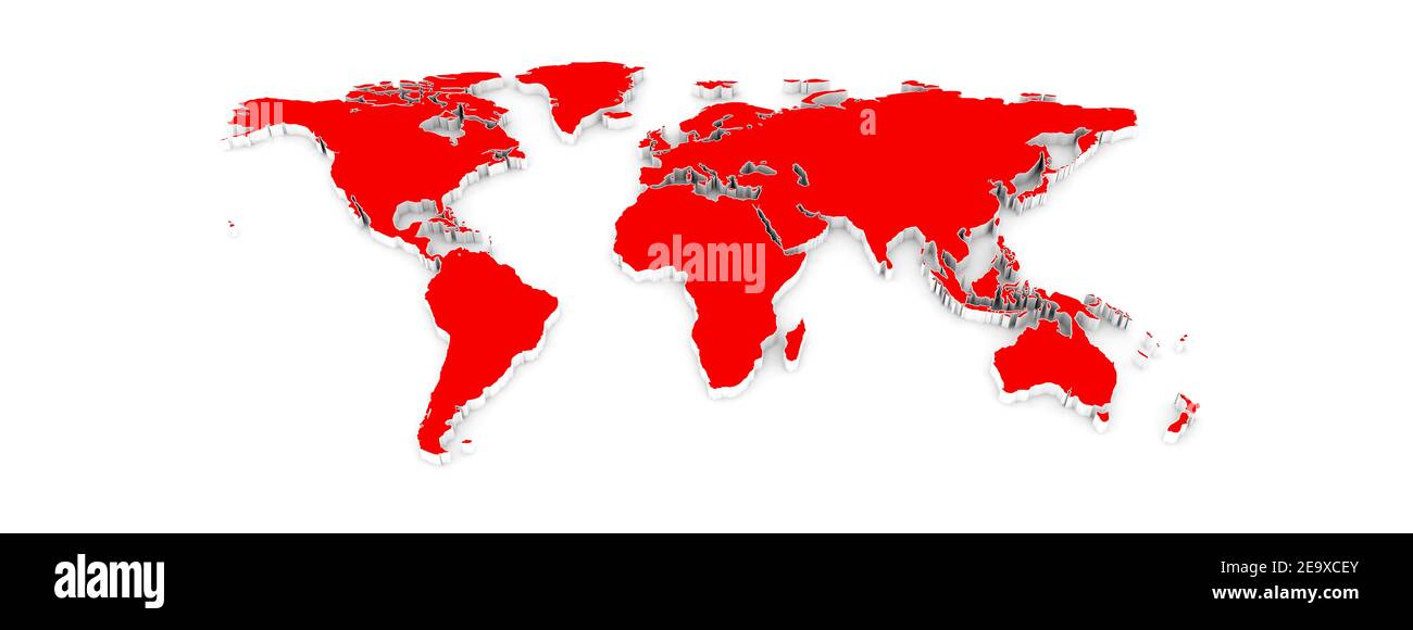Red World map on white background Stock Photo - Alamy