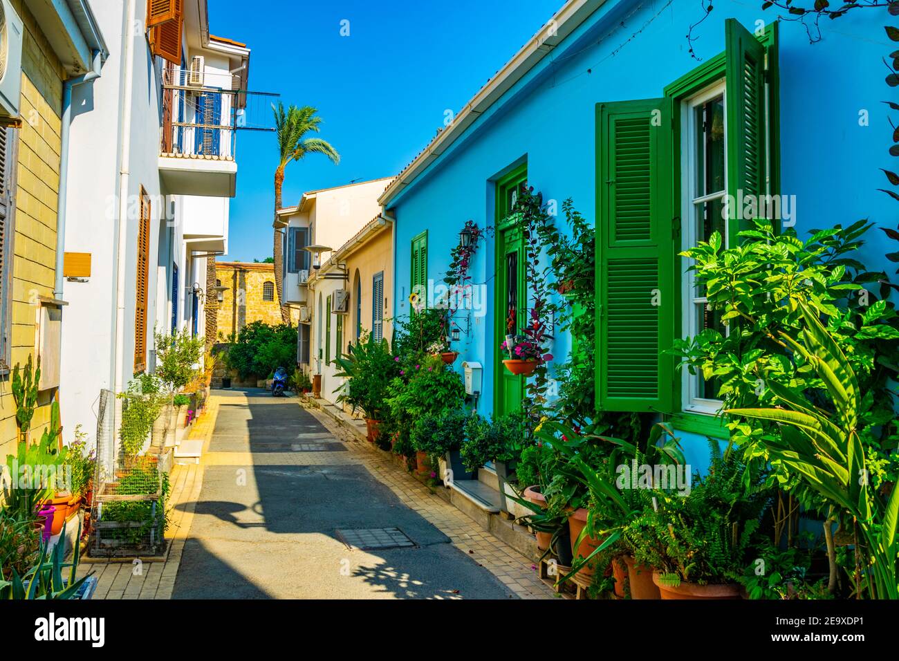 narrow street in the residential area of Nicosia, Cyprus Stock Photo ...