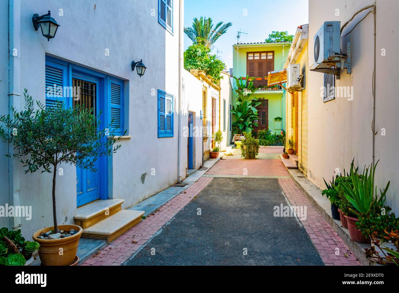 narrow street in the residential area of Nicosia, Cyprus Stock Photo ...
