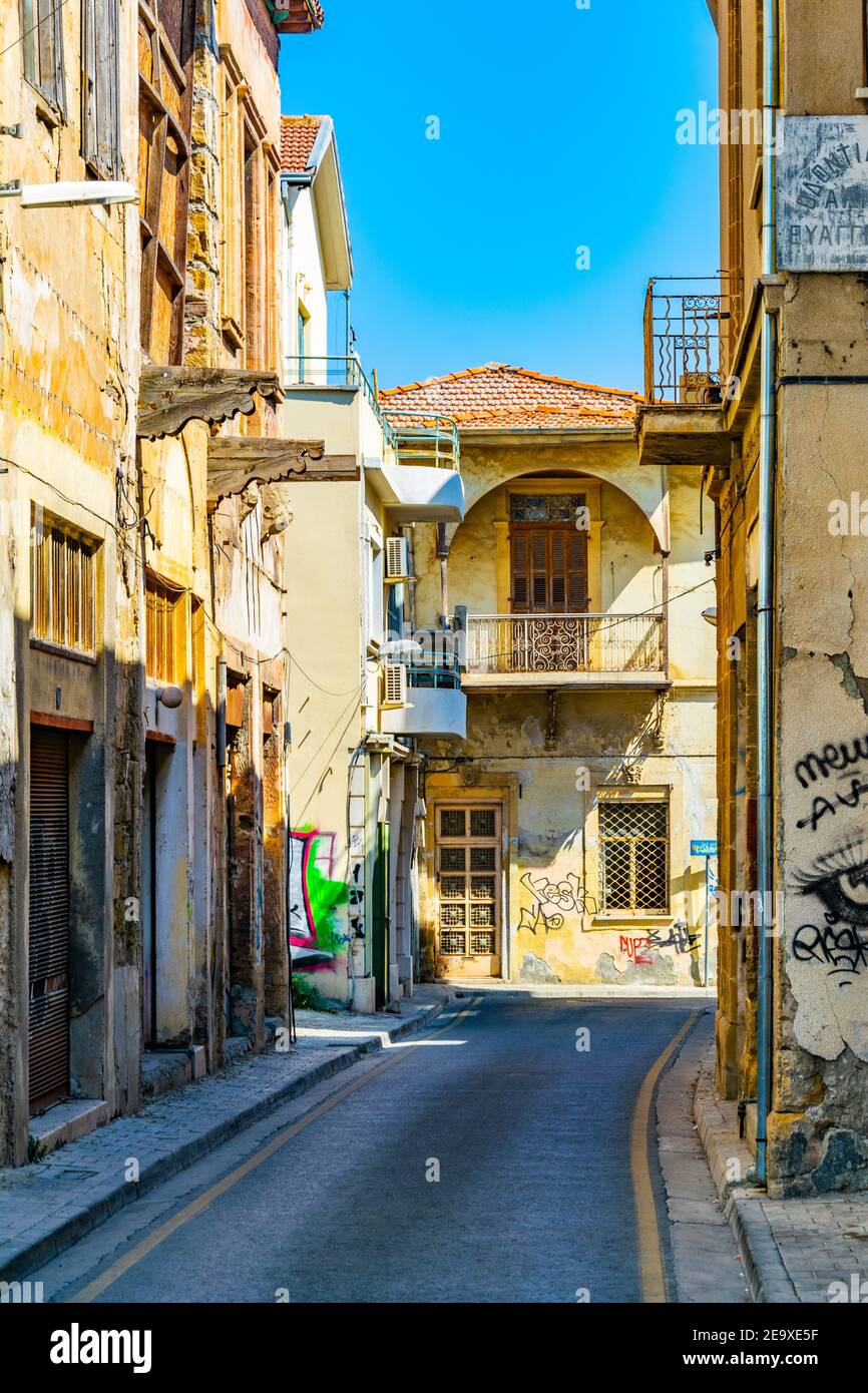 narrow street in the residential area of Nicosia, Cyprus Stock Photo ...