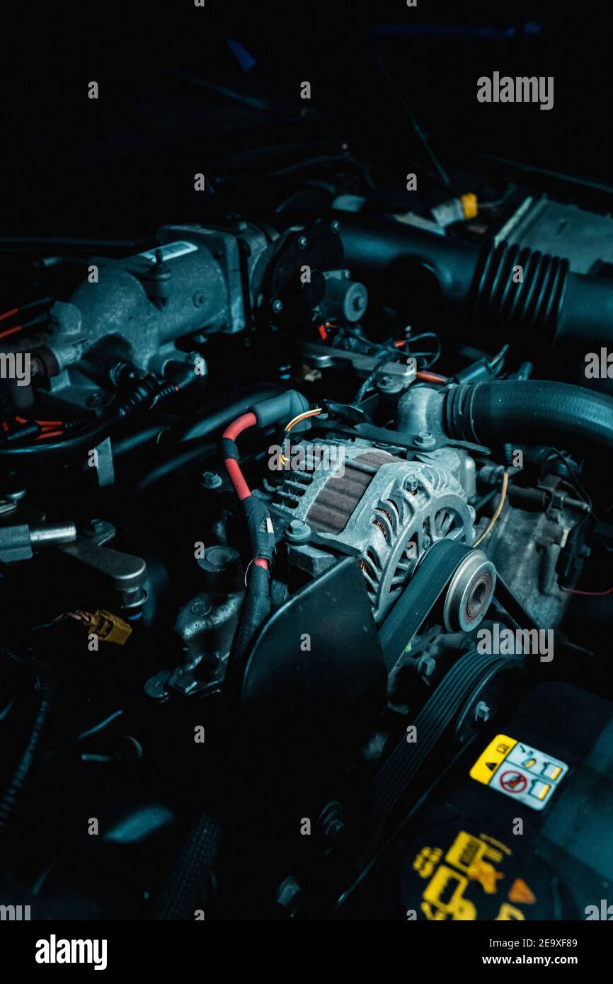Vertical closeup shot of a clean car engine Stock Photo - Alamy