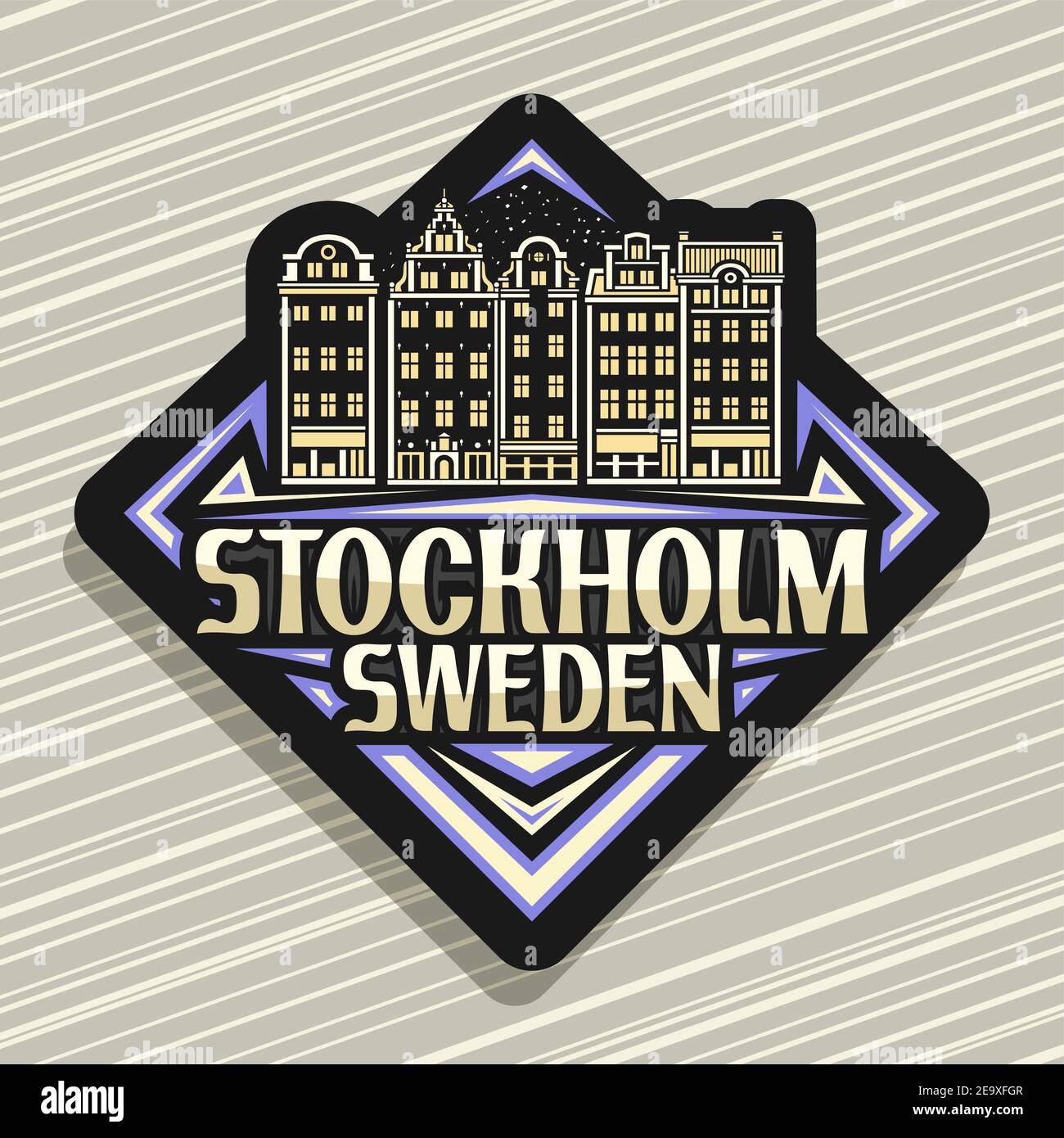 Vector logo for Stockholm, black rhombus road sign with outline ...