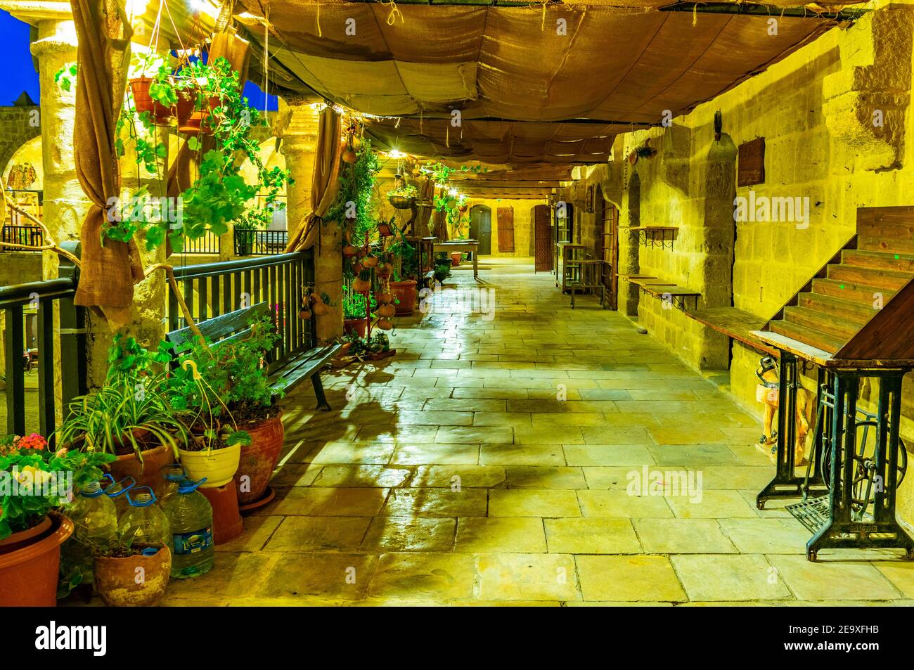 Night view of an arcade of Buyuk Han in Lefkosa, Cyprus Stock Photo - Alamy