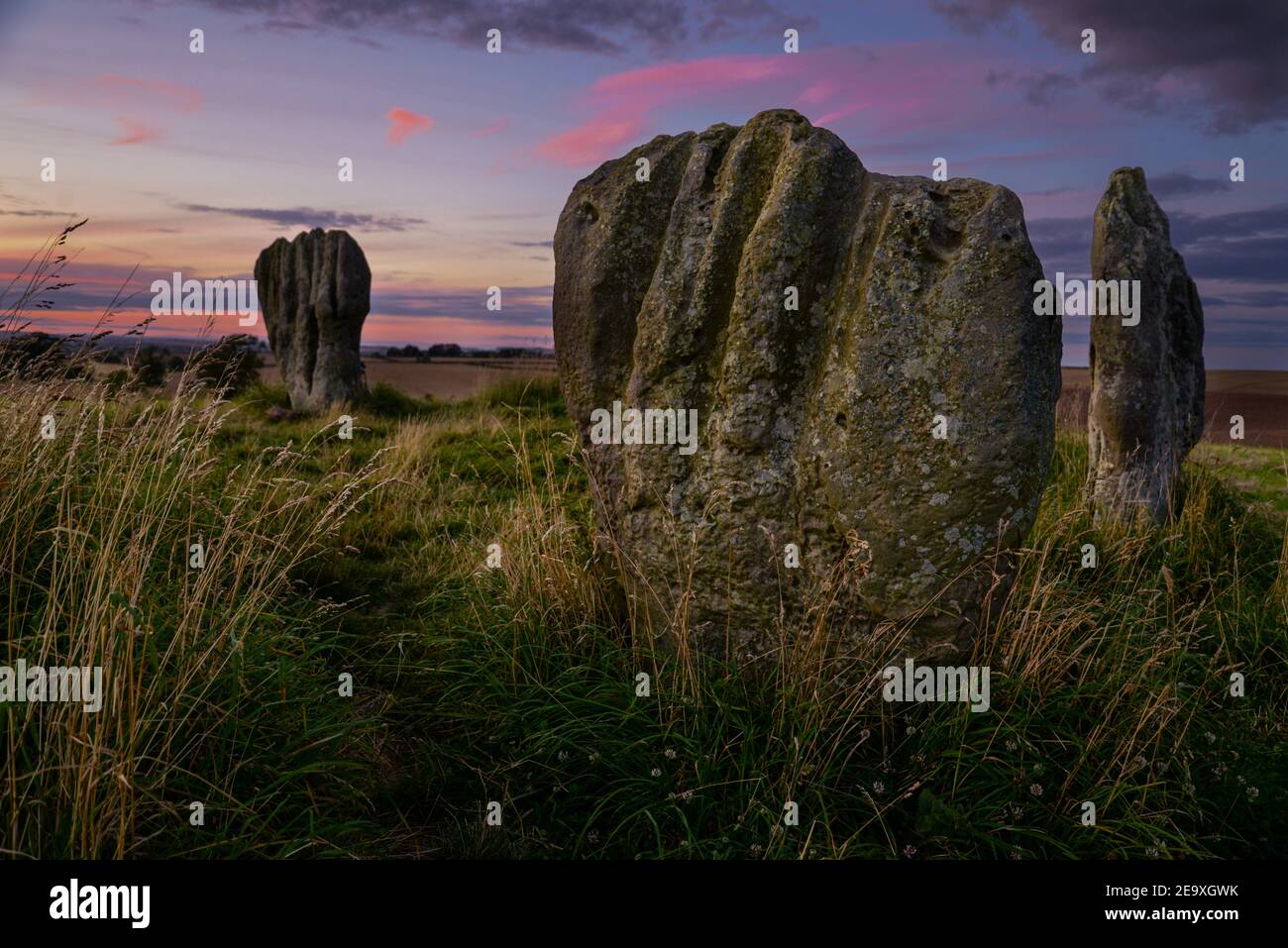 The standing stone circle near Duddo in North Northumberland. The most ...