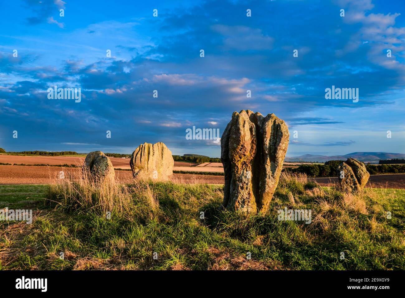 The standing stone circle near Duddo in North Northumberland. The most ...