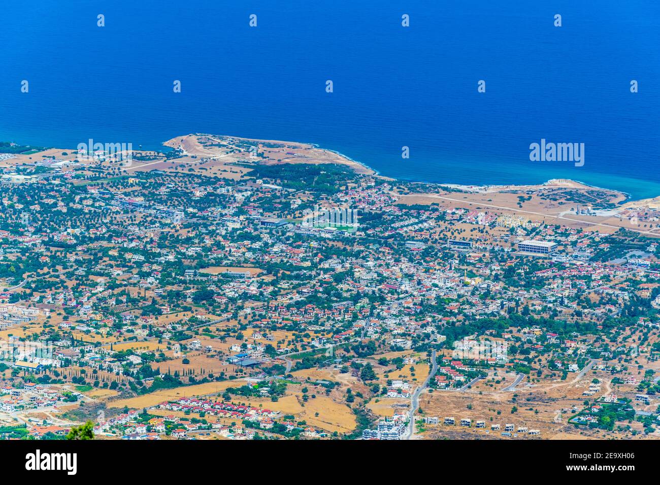 Aerial view of a seaside village in Northern Cyprus Stock Photo - Alamy