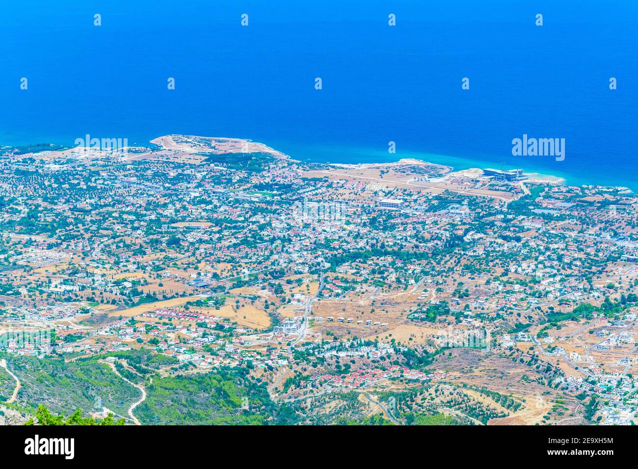 Aerial view of a seaside village in Northern Cyprus Stock Photo - Alamy
