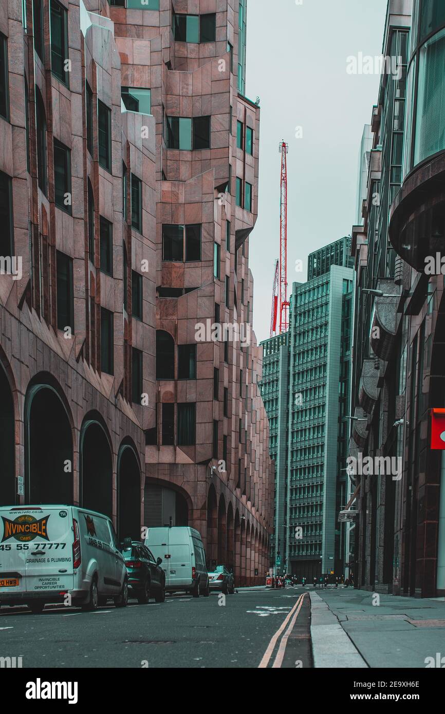 London UK January 2021 Mincing street leading to Minster Court building ...