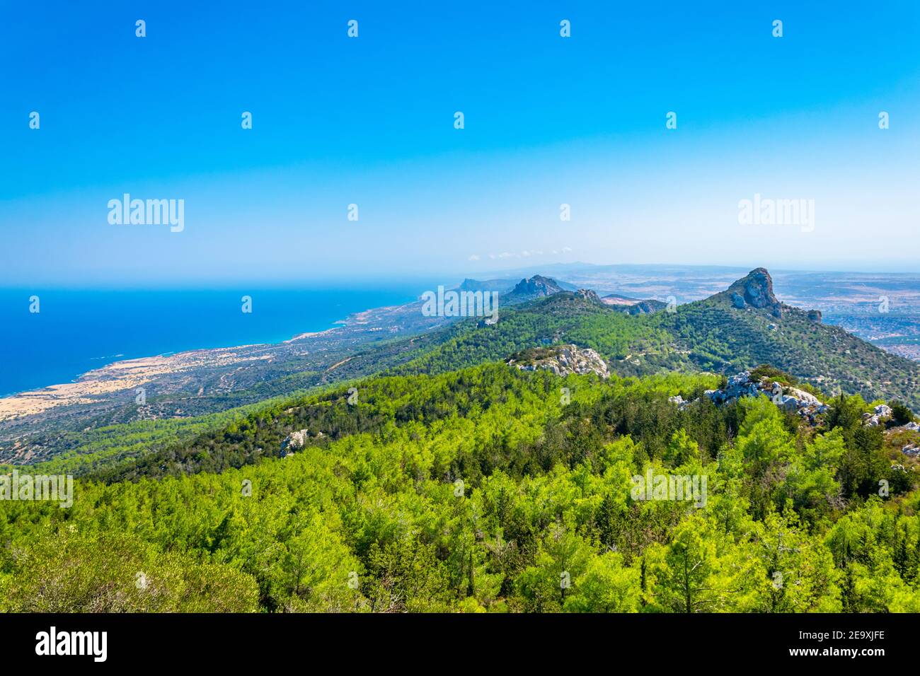 View over Karpaz peninsula in the northern Cyprus from Kantara castle ...