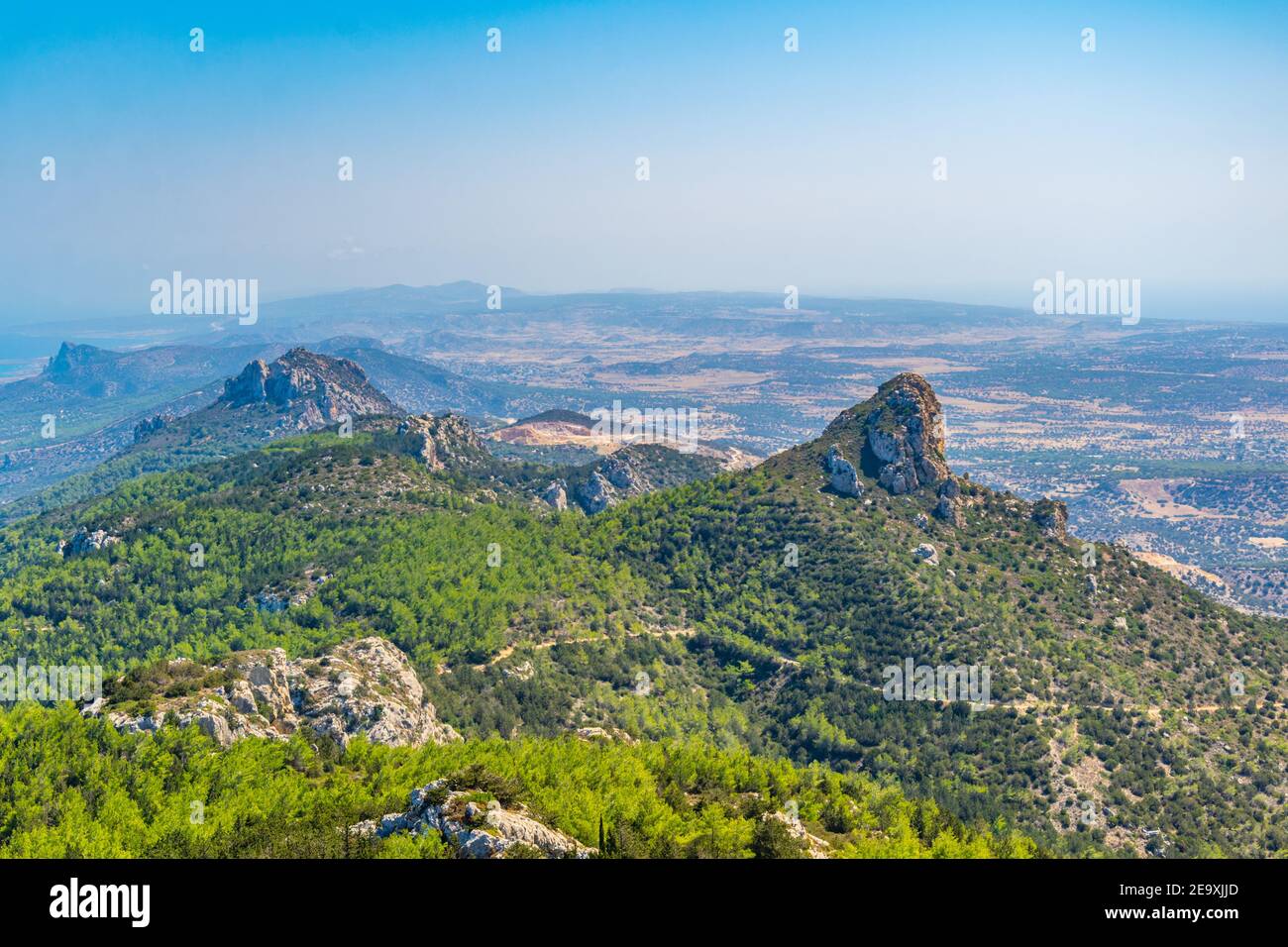 View over Karpaz peninsula in the northern Cyprus from Kantara castle ...