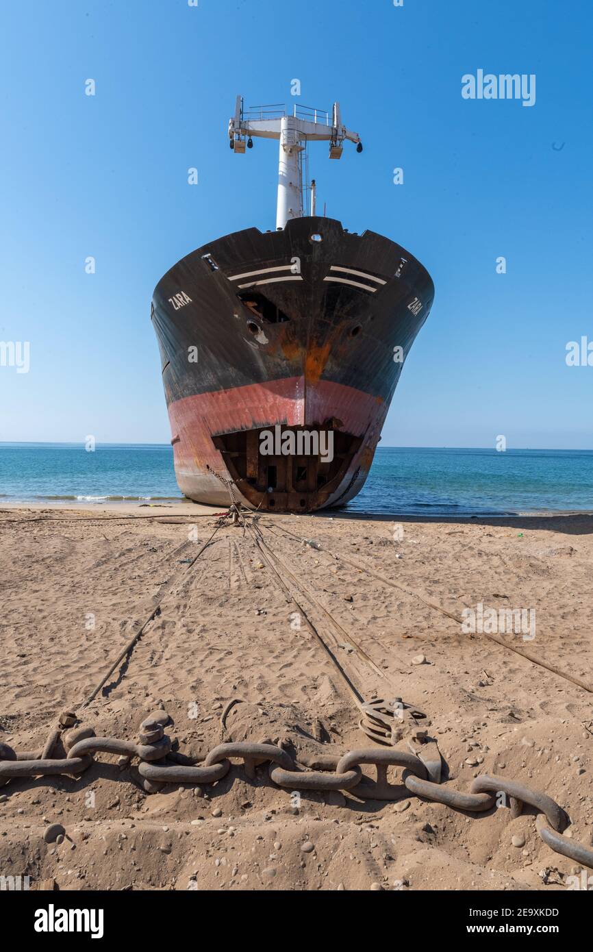 Ship being broken up at Gadani ship-breaking yard, located across a 10 ...