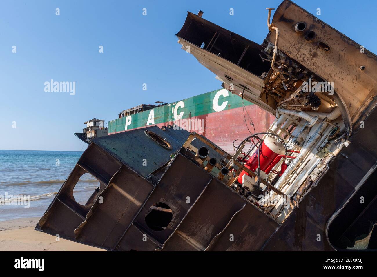 Ship being broken up at Gadani ship-breaking yard, located across a 10 ...