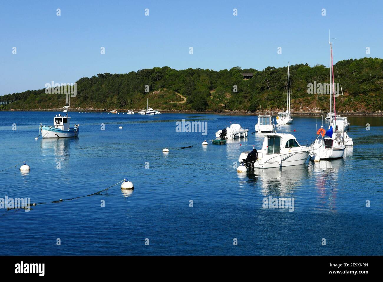 Riec sur Belon harbour on the Belon river, Finistere, Bretagne ...