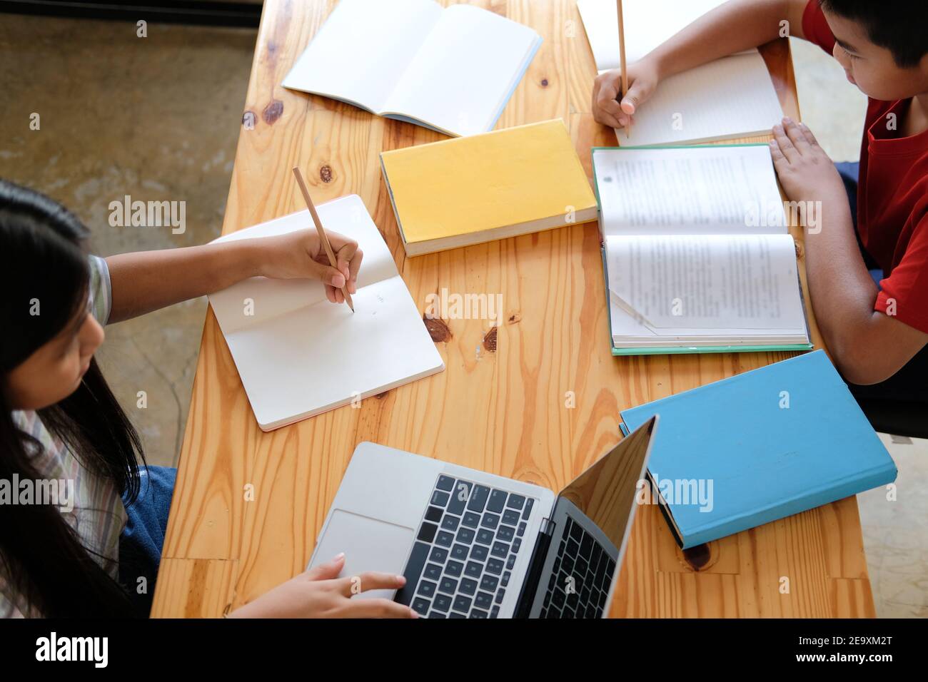 asian boy girl student studying learning lesson online. remote meeting ...