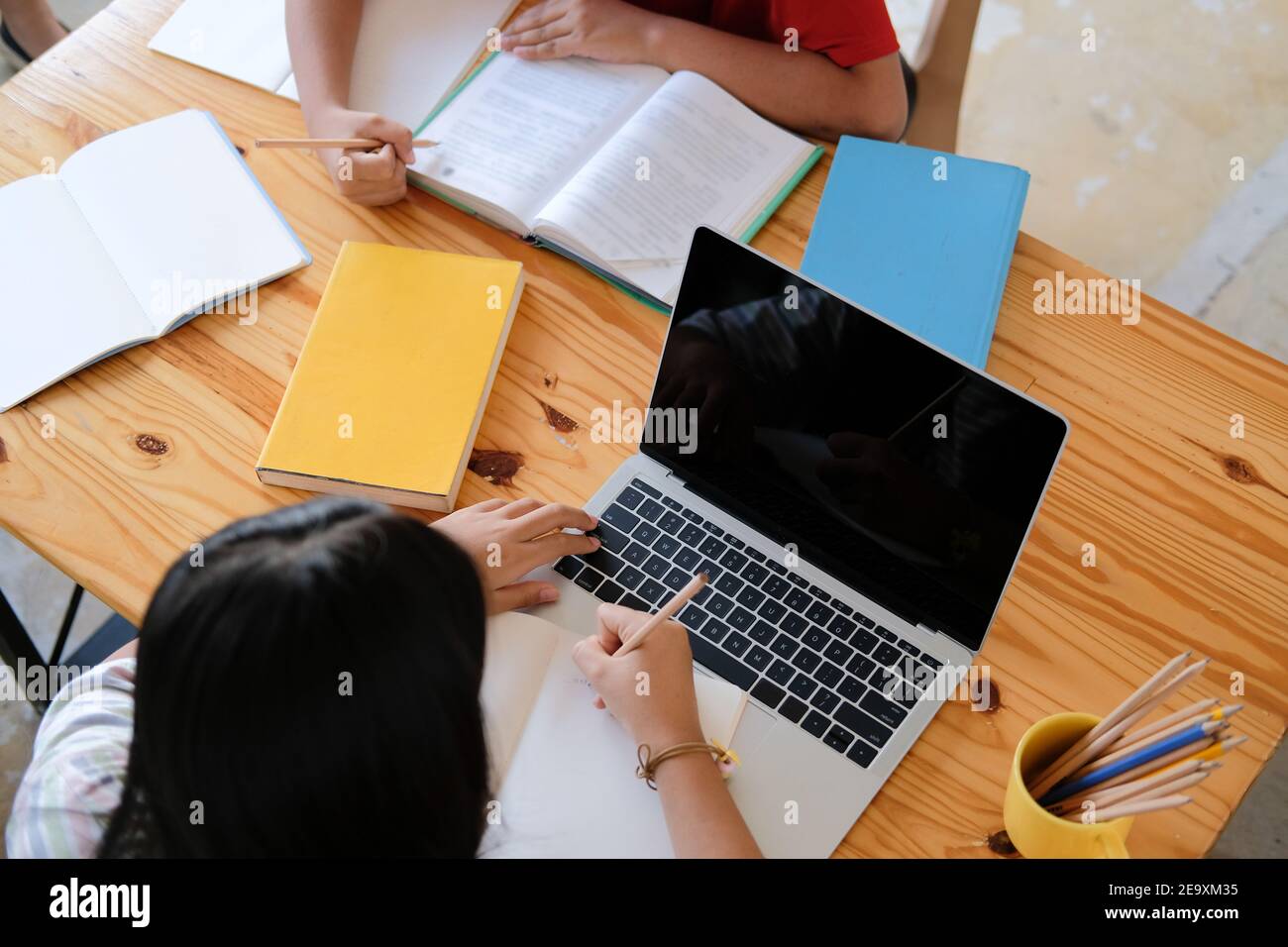 asian boy girl student studying learning lesson online. remote meeting ...