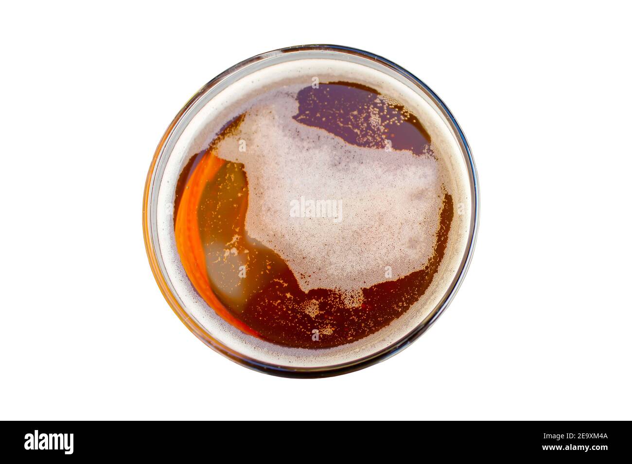 Top view of a full fill beer pint on a white background Stock Photo - Alamy